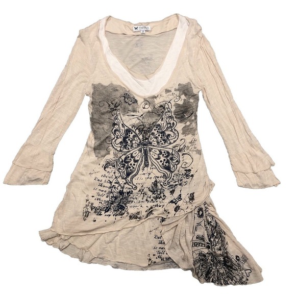 Papillon Blanc | Tops | Papillon Tunic Top Xs Beige Layer Look ...